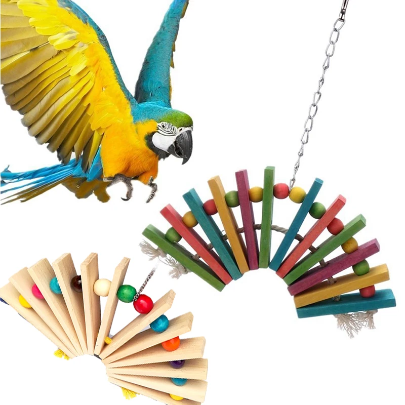 1 pcs Birds Toys Colorful Chewing Sun Wooden Large Parrot Toys Singing ...