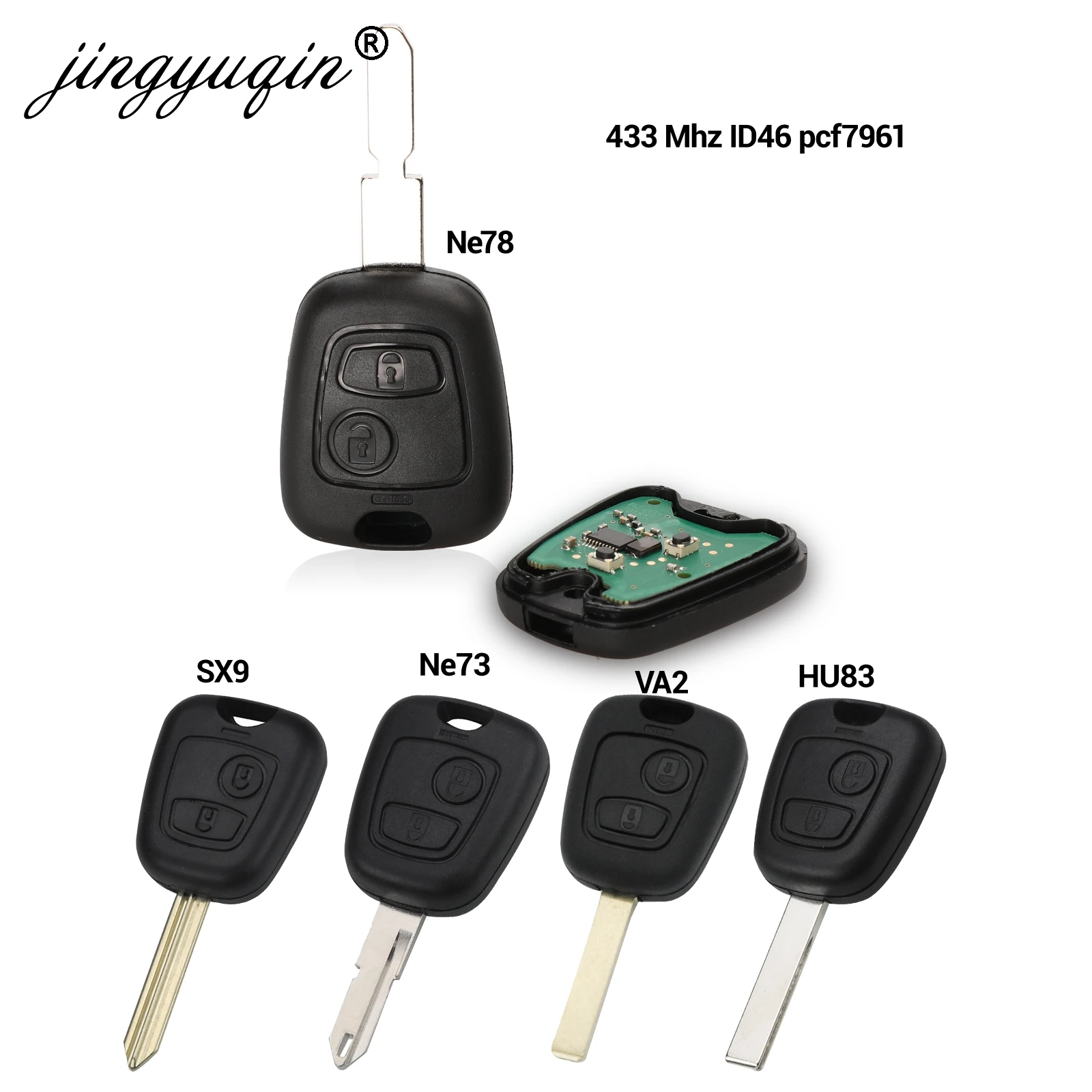 Jingyuqin 2 Button Remote Car Key Fob For Citroen C2 C3 C4 Saxo Picasso ...