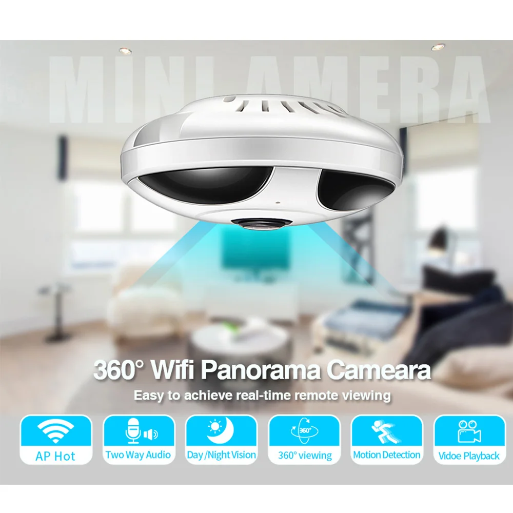ZGWANG 3.0MP 360 VR Wifi Camera Panoramic Camera Home Security Video ...