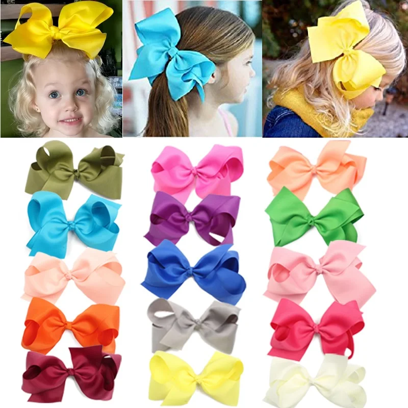 15 colors 6 Inch Hair Bows Grosgrain Ribbon Baby Girls Large Butique ...