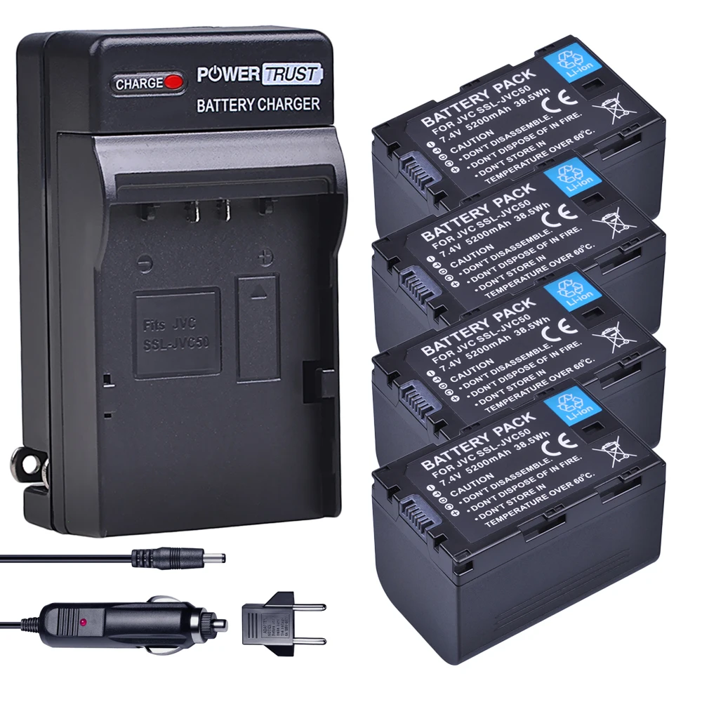 4pc 5200mah Ssl-jvc50 Ssl Jvc50 Jvc50 Battery + Charger Kits For Jvc ...