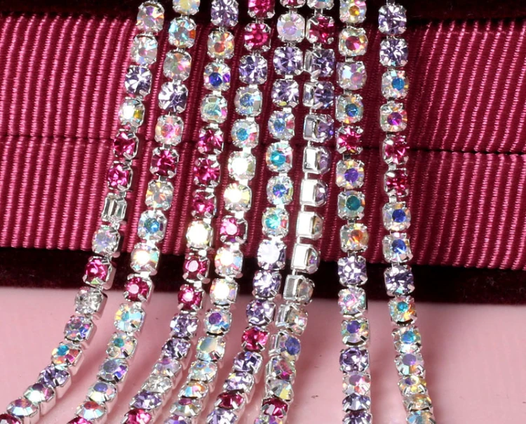 10 Meters Color Rose Purple Ab Diamond Crystals Rhinestones Silver