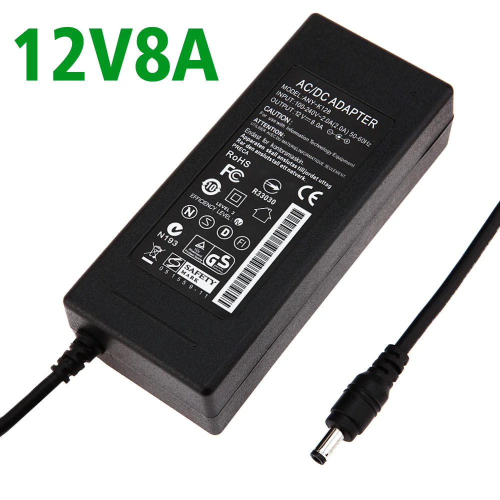 12V8A AC DC Adapter Power Supply with 8 Port Splitter Pigtail for monitor/moderm 1 to 8 port ...