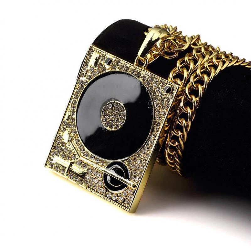 Fashion DJ Phonograph Big Pendant Necklace Men Jewelry Hiphop Gold ...