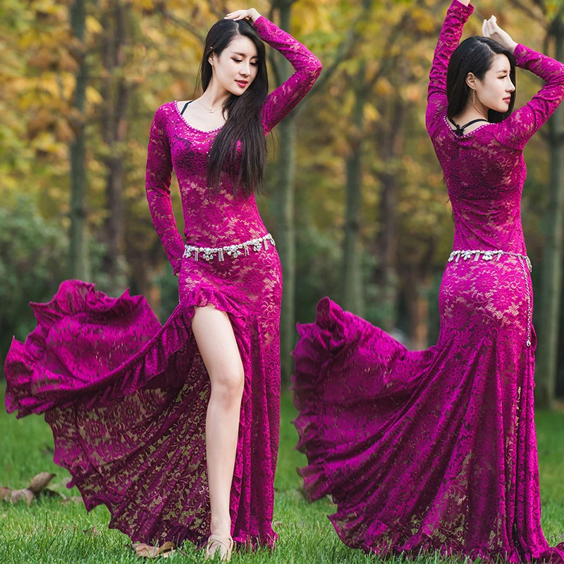 Belly Dance Dress Bollywood Bellydance Clothes Women Lace Indian Dresses Long Sleeve Exotic