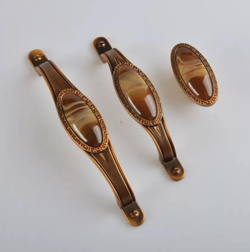 European Kitchen Cabinet Handle Jade Drawer Pulls Antique brass Dresser ...