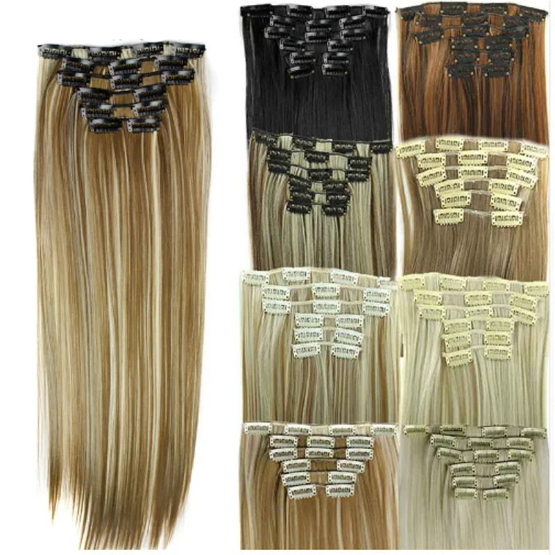 Hairpiece 24inch 160g Straight 16 Clips in False Hair Styling Synthetic ...