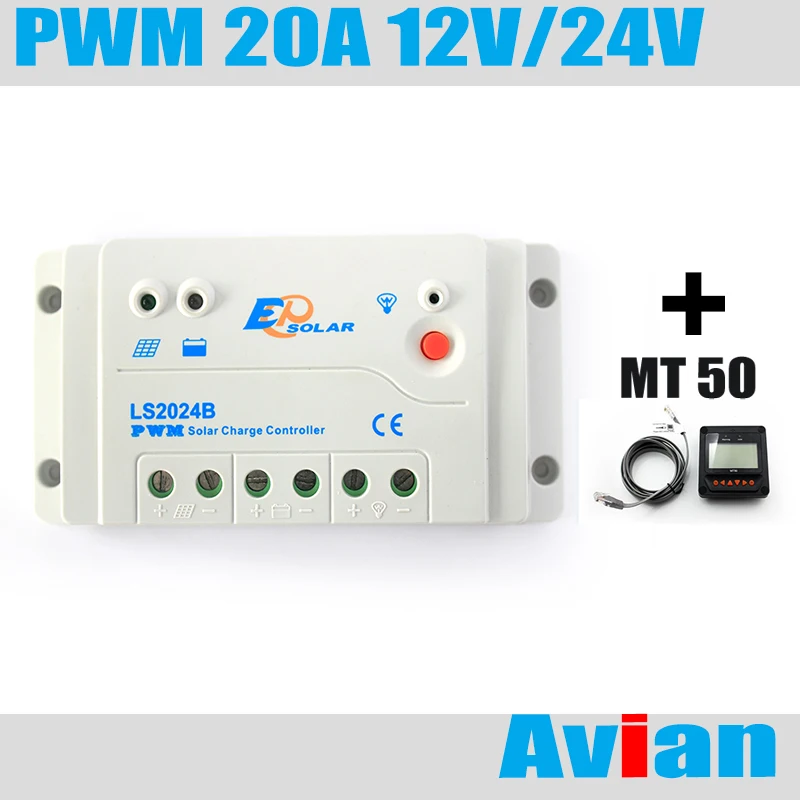Epever 20A PWM solar controller 12V/24V auto LS2024B and MT50 with LCD remote meter dispaly|pwm ...