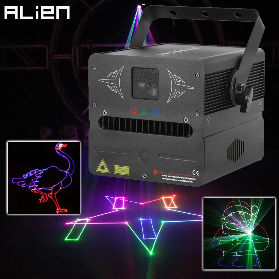 ALIEN 1W RGB SD Card DMX 512 Animation PRO Stage Laser Scanner Lighting ...