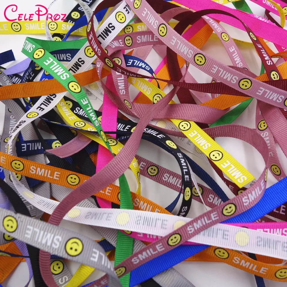 5Yards 1cm Smile Printed Rib Ribbon Packing Material DIY Bow Craft ...