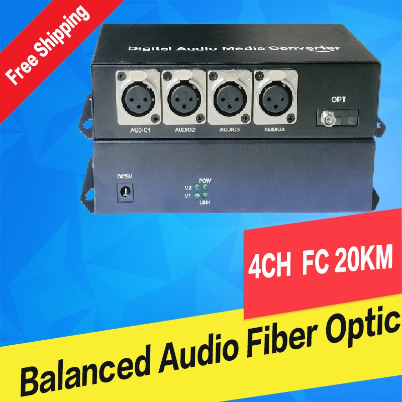 4 ch Balanced audio to fiber optic XLR balanced audio over fiber audio Digital fiber media ...