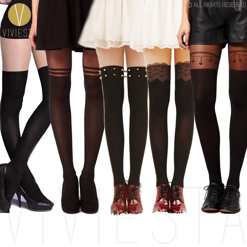 Mock Over The Knee Tights 120d 30d Fashion Women Girls Sexy Black