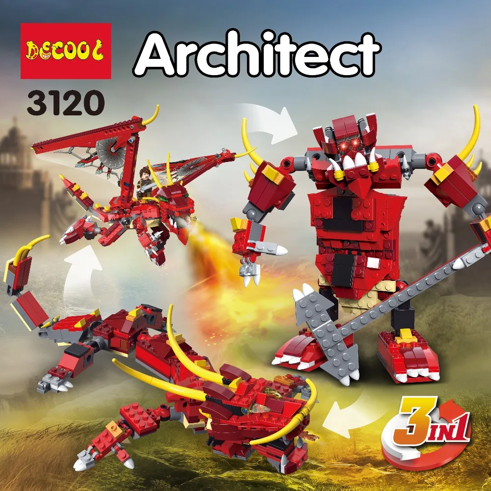 Decool 3120 486pcs 레고 6751 불타는 전설 공룡 빌딩 블록 드래곤 나이트 모델 벽돌 장난감 minifigure 들어|블록| - AliExpress