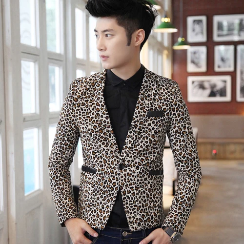 2013 leopard print male suit men's clothing personality slim leopard ...