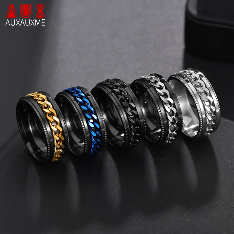 Auxauxme-Stainless-Steel-Chain-Rings-For-Men-Blue-Black-Punk-Rock-Rings ...