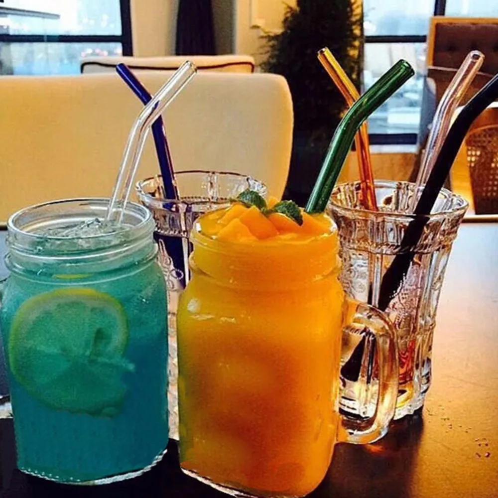 100pcs Lot Glass Curved Straw Reusable Drinking Straw Special Fine