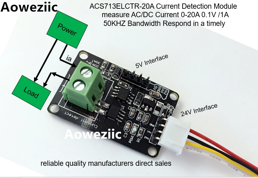 Aoweziic 0 20A ACS713ELCTR 20A ACS713TELC 20A ACS713 20A 모듈 전류 센서 0.1V/1A 5V 또는 24 전원 공급 장치|릴레이 ...
