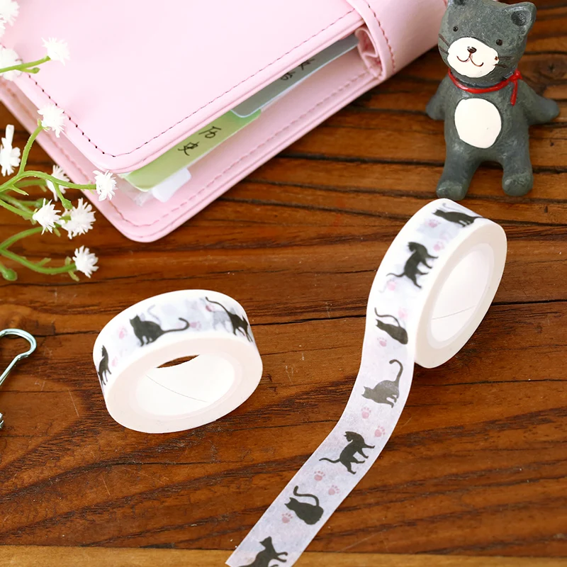 1.5cm Wide Black Cat Washi Tape Stickers Scrapbooking Coeur Adhesivos ...