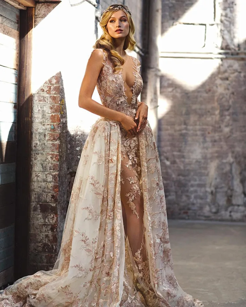 Buy 2017 Sexy Illusion Champagne Wedding Dresses Short