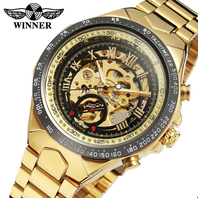 WINNER Men Watches Top Luxury Brand Gold Black Automatic Mechanical ...