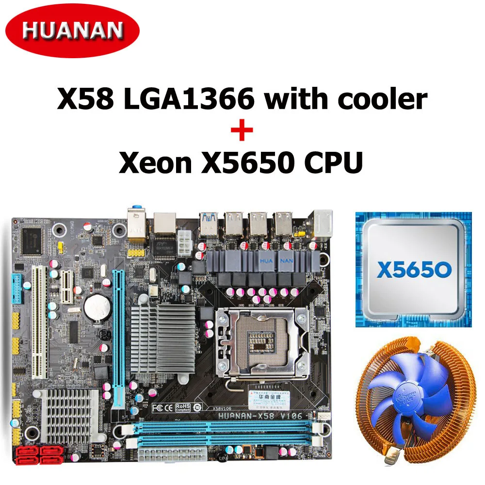 Huanan X58 motherboard CPU combos con refrigerador USB3.0 X58 LGA1366 ...