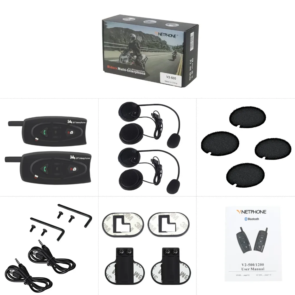 500M Interpone 2 Riders BT Bluetooth Helmet Intercom Headset V2 Moto ...