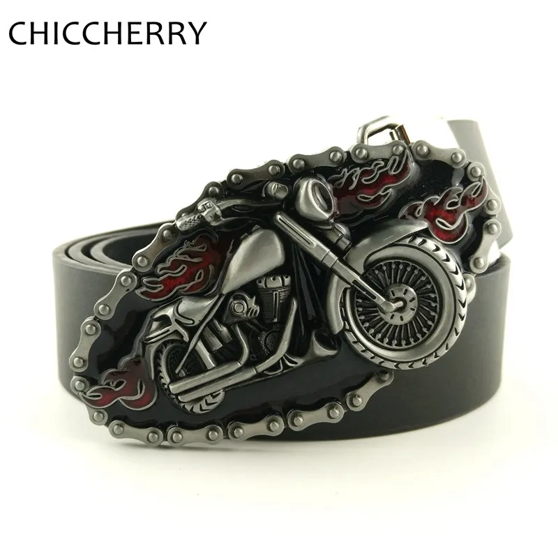 New Fashion Mens Brand Designer PU Leather Belts Cool 3D Motorcycle Red ...