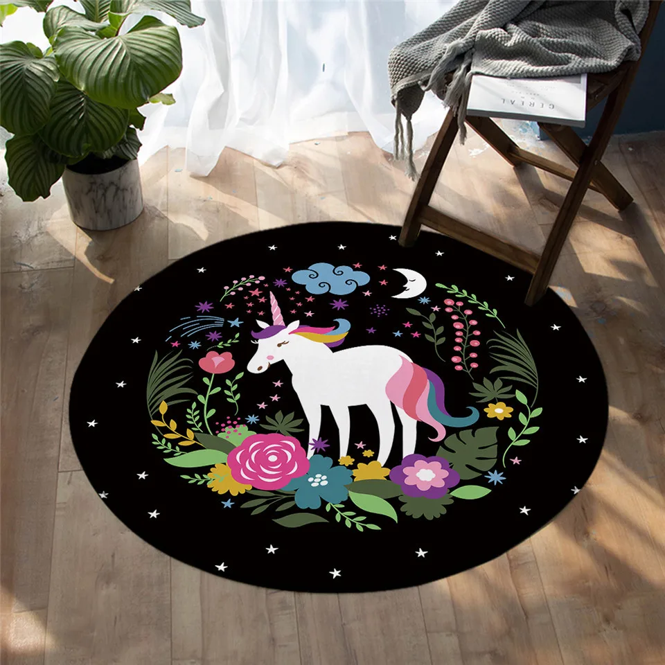 Rainbow Unicorn Round Area Rug | Unilovers