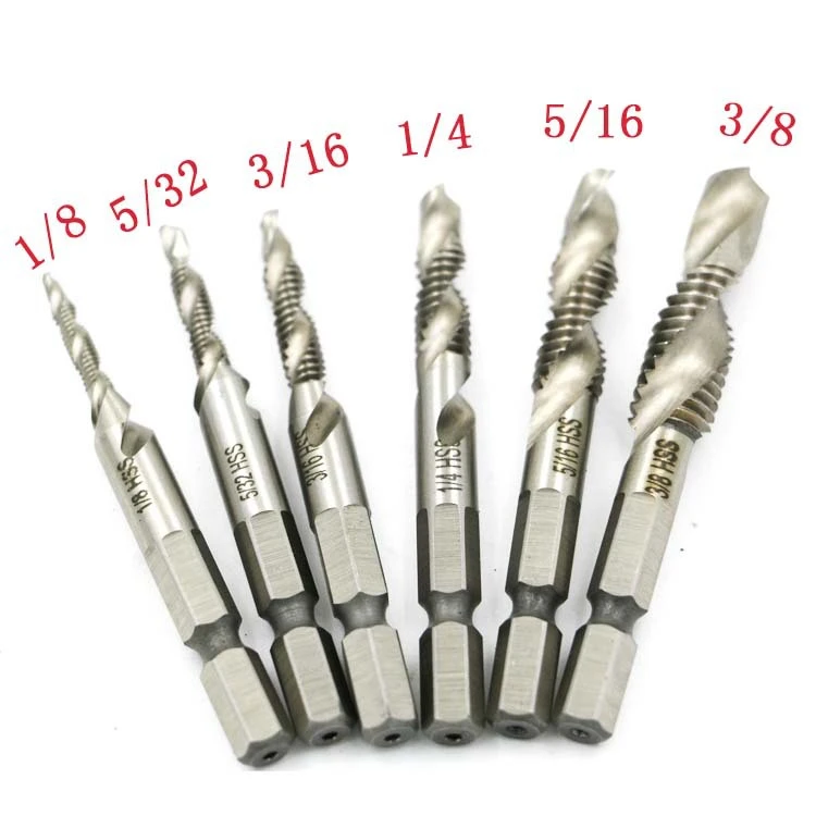 6pcs 1/8 3/8 Inch Thread HSS Combination Drill Tap Bit Set 1/4 Inch Hex ...