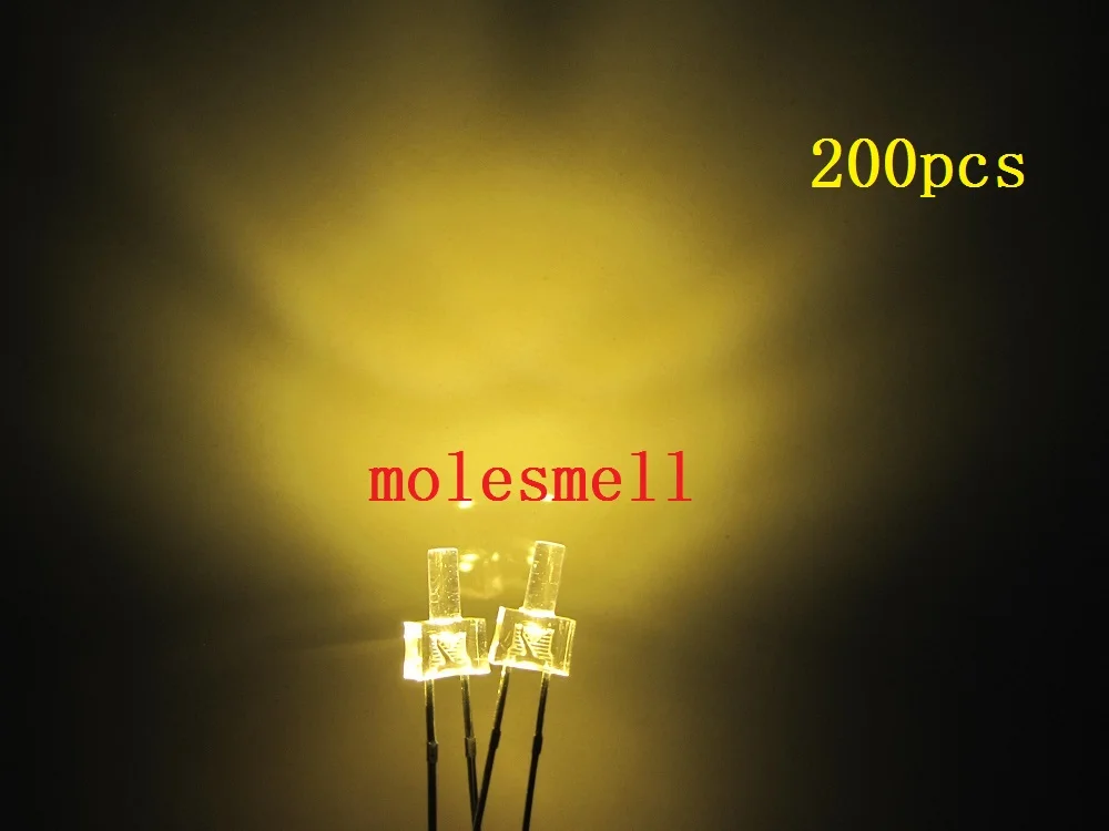200pcs New 2mm Flat Top Warm White Water Clear 12000mcd Led Bright Warm ...