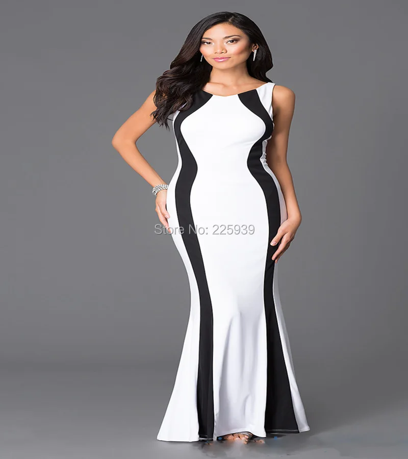 Elegant Couture Black And White Evening Dresses Boat Neck Cap Sleeves ...