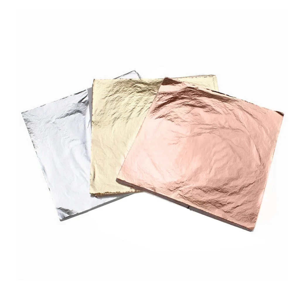 100pcs 14x14cm Art Craft Paper Imitation Gold Sliver Copper Leaf Leaves ...