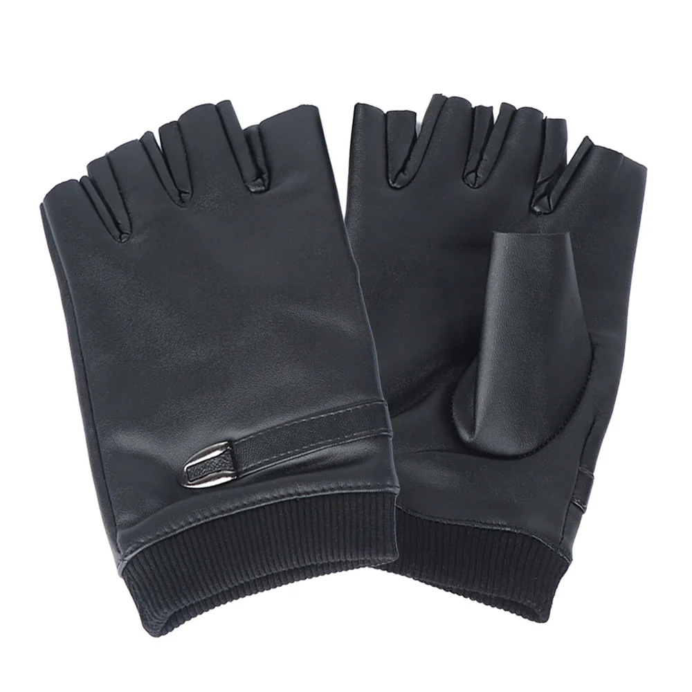 Casual Men Waterproof Pu Leather Half Finger Gloves Mens Riding Breathable Warm Plus Velvet