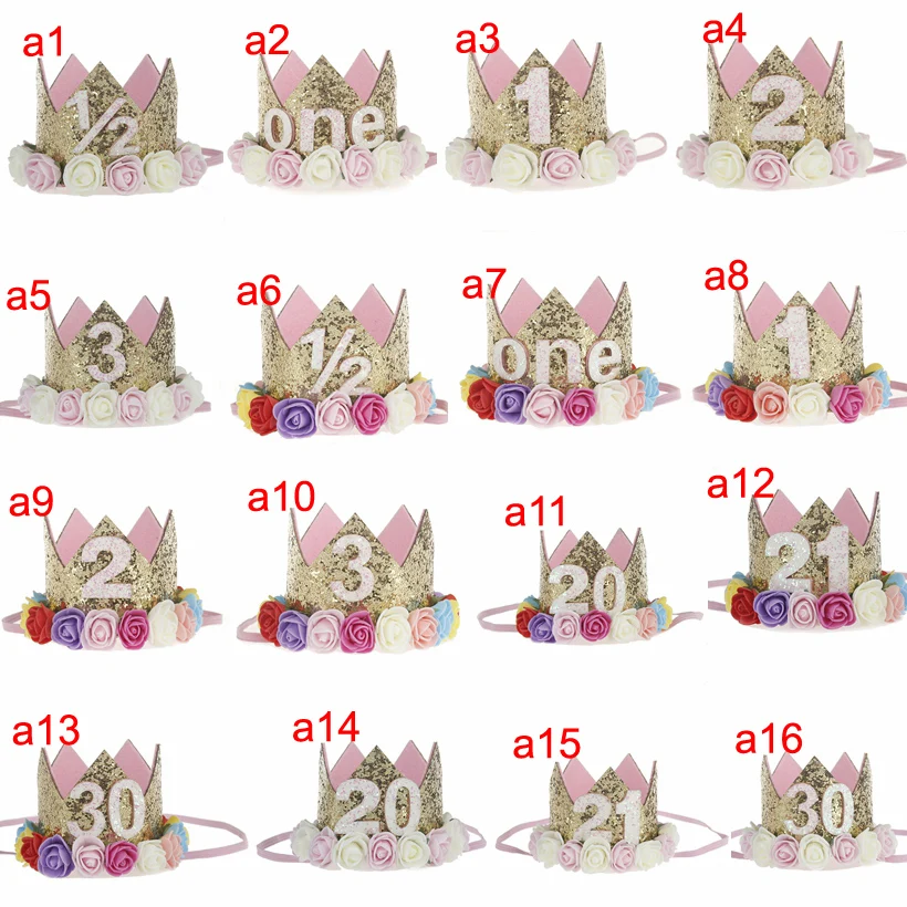 8 pcs/lot,Birthday Crown Headband, Gold Glitter Birthday Crown with ...