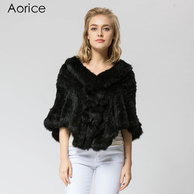 SRR006 3 Real Malha Pele De coelho Xale poncho roubou ombros capa manto tippet envoltório das ...