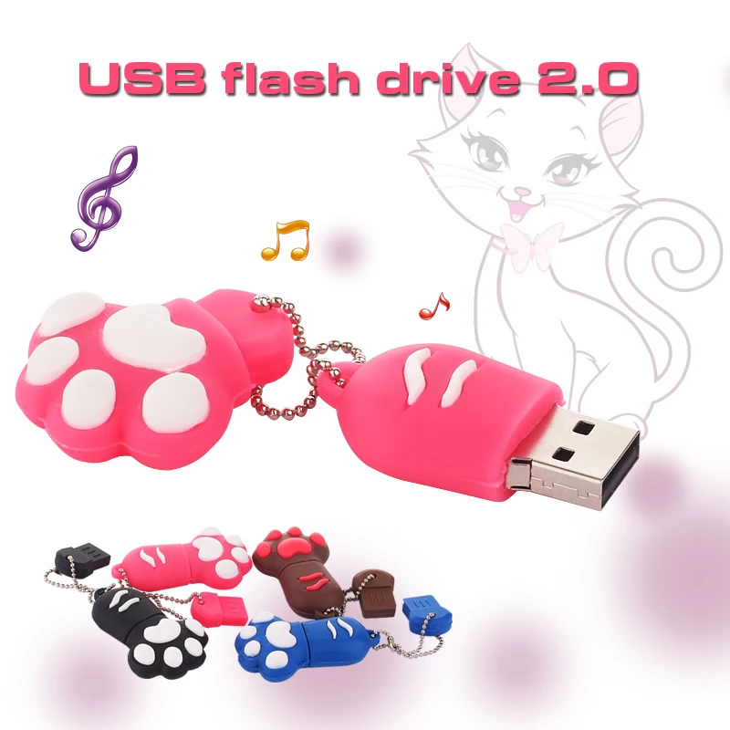 Hot Sale USB flash Drive 64GB Cat paw Pen drive Cartoon pendrive 32GB ...