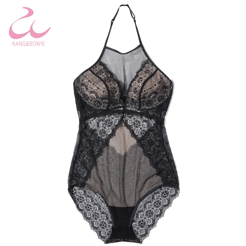 Chic Sexy Women Bodysuit Black Net Bra Kit Panties Set Bralette Lace ...