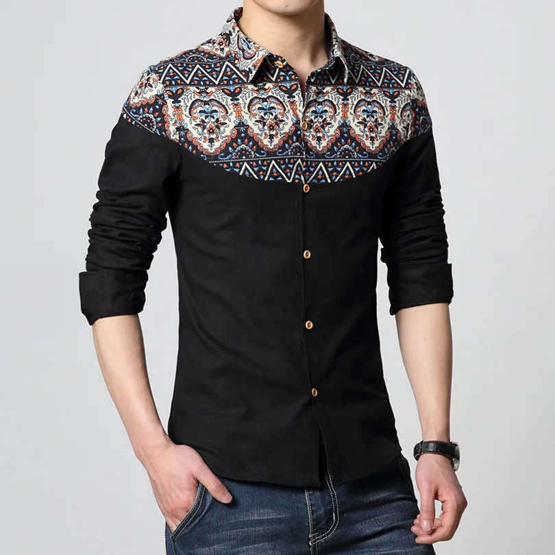 New 2015 Fashion Men Shirt Traditional Modern Special Printing Linen ...