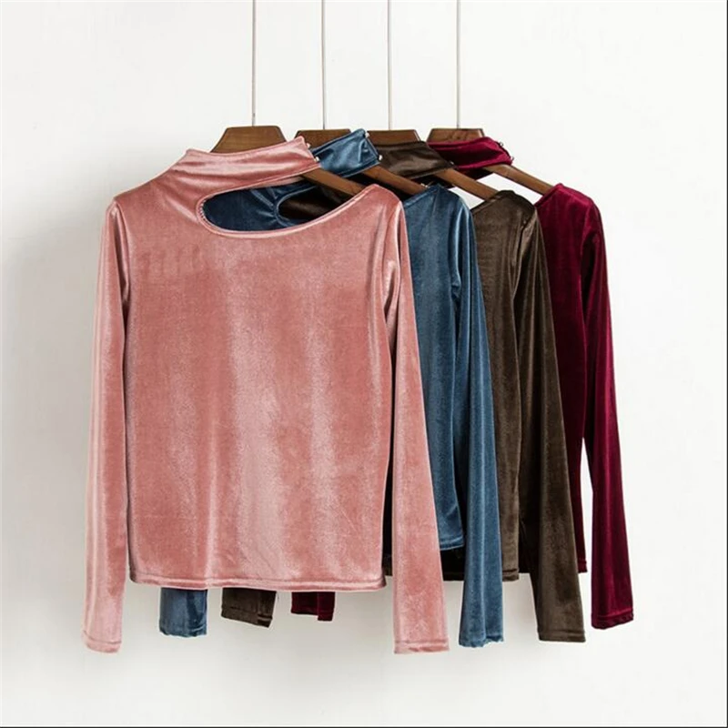 Fashion autumn winter long sleeve shirts women velvet velour shirts ...
