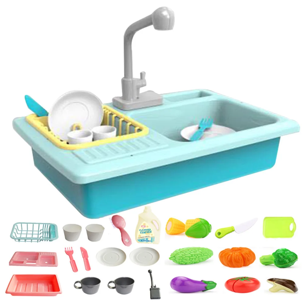 Children Kitchen Sink Pretend Play Set Electric Circulation Pool ...