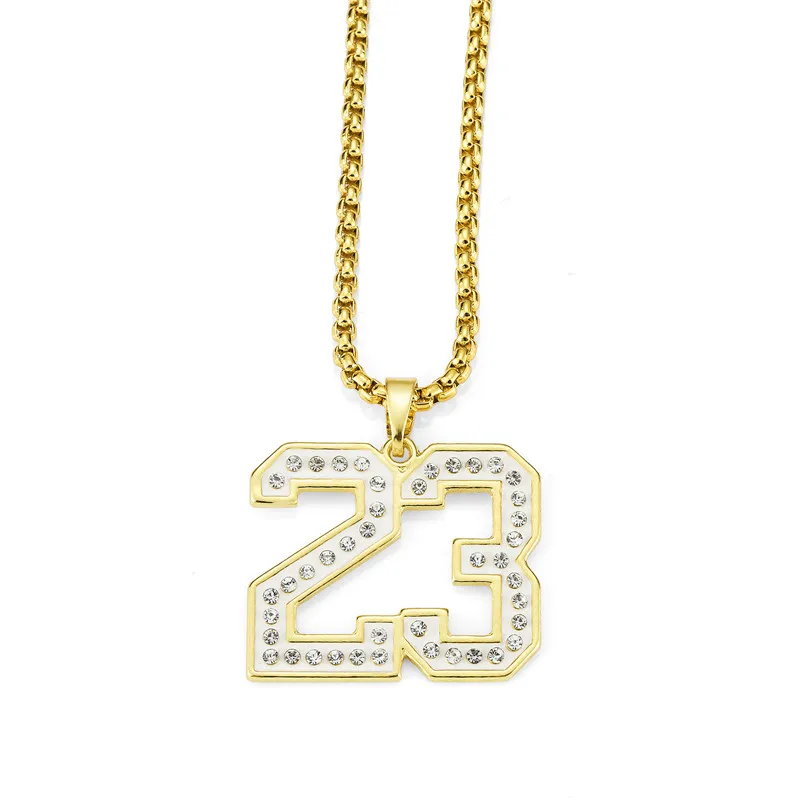 Golden Bling Number 23 Stars Rhinestone Necklaces Men Women Hip Hop ...
