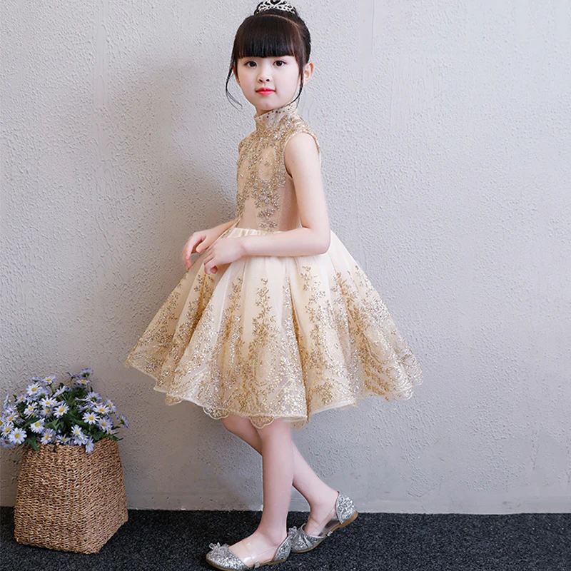 Gold Girls Princess Dress Bling Bling Stunning Kids Pageant Dress for ...