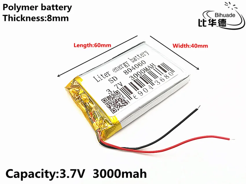 1pcs/lot 3.7v 3000mah 804060 Polymer Lithium Ion / Li-ion Rechargeable ...