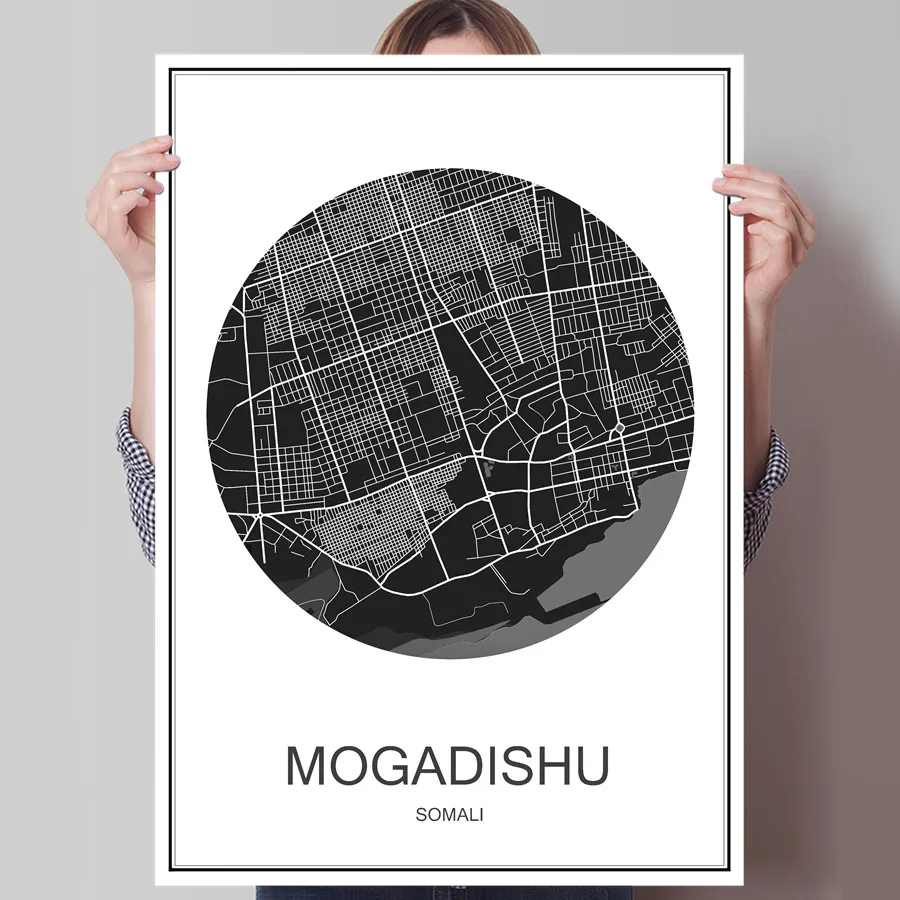 MOGADISHU World City map Modern poster Oil Painting Canvas Coated Paper ...
