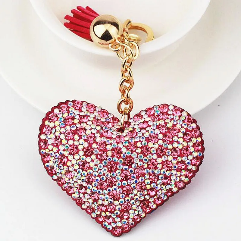 Cute Heart Keychain Full Rhinestone Crystal Keyring Car Key Chain Women ...