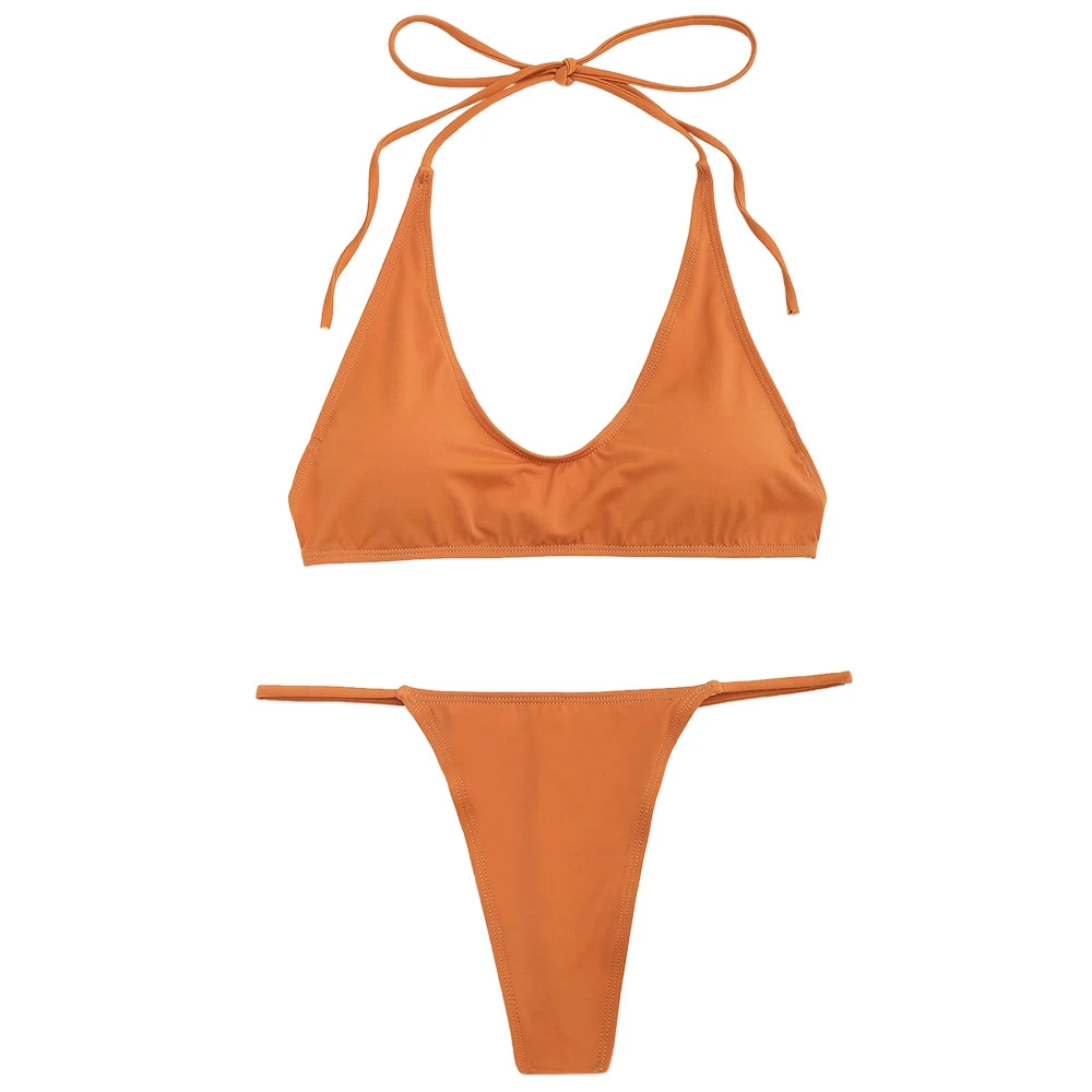 Halter Bikinis 2018 Push Up Padded Woman Swimwear Solid Color Beachwear ...