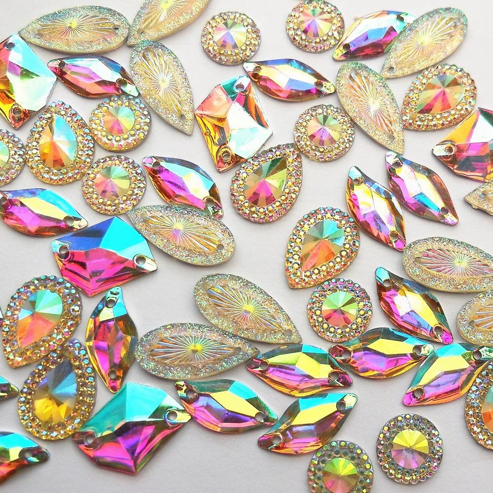 190Pcs-Sewing-Decorative-Stone-Strass-Crystal-Rhinestones-Sew-on-Mix ...