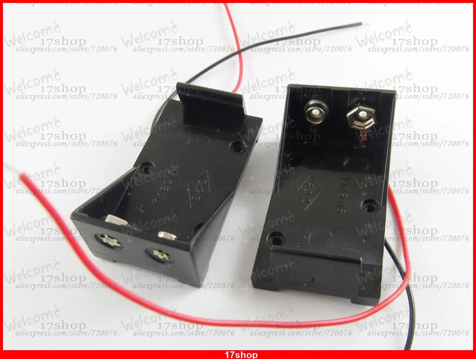 50 pcs 1X 9V 9 Volt Cell Battery Clip Holder Box DC Case with wire Lead ...