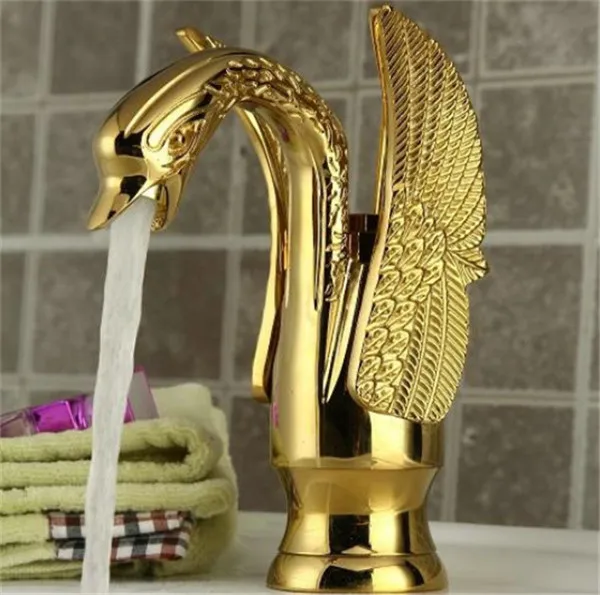 Bathroom Swan Goose Faucet Gold Finish Single Tap waterfall Sink ...