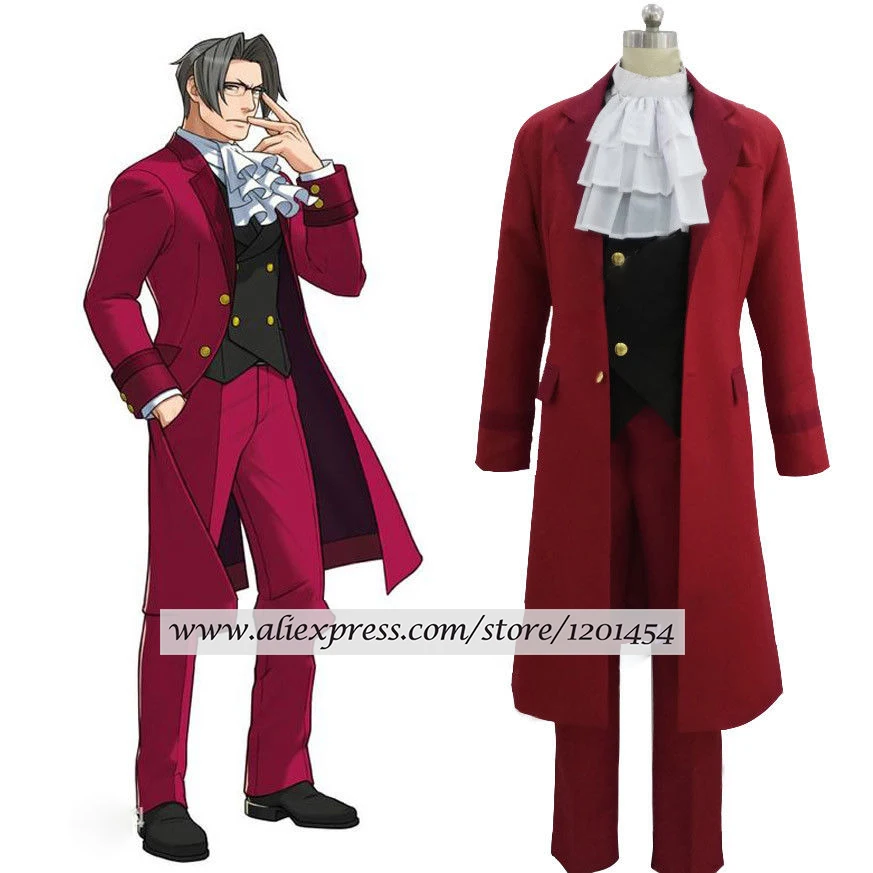 Ace Attorney Miles Edgeworth Red Suit Outfit Cosplay Costume Full Set ...